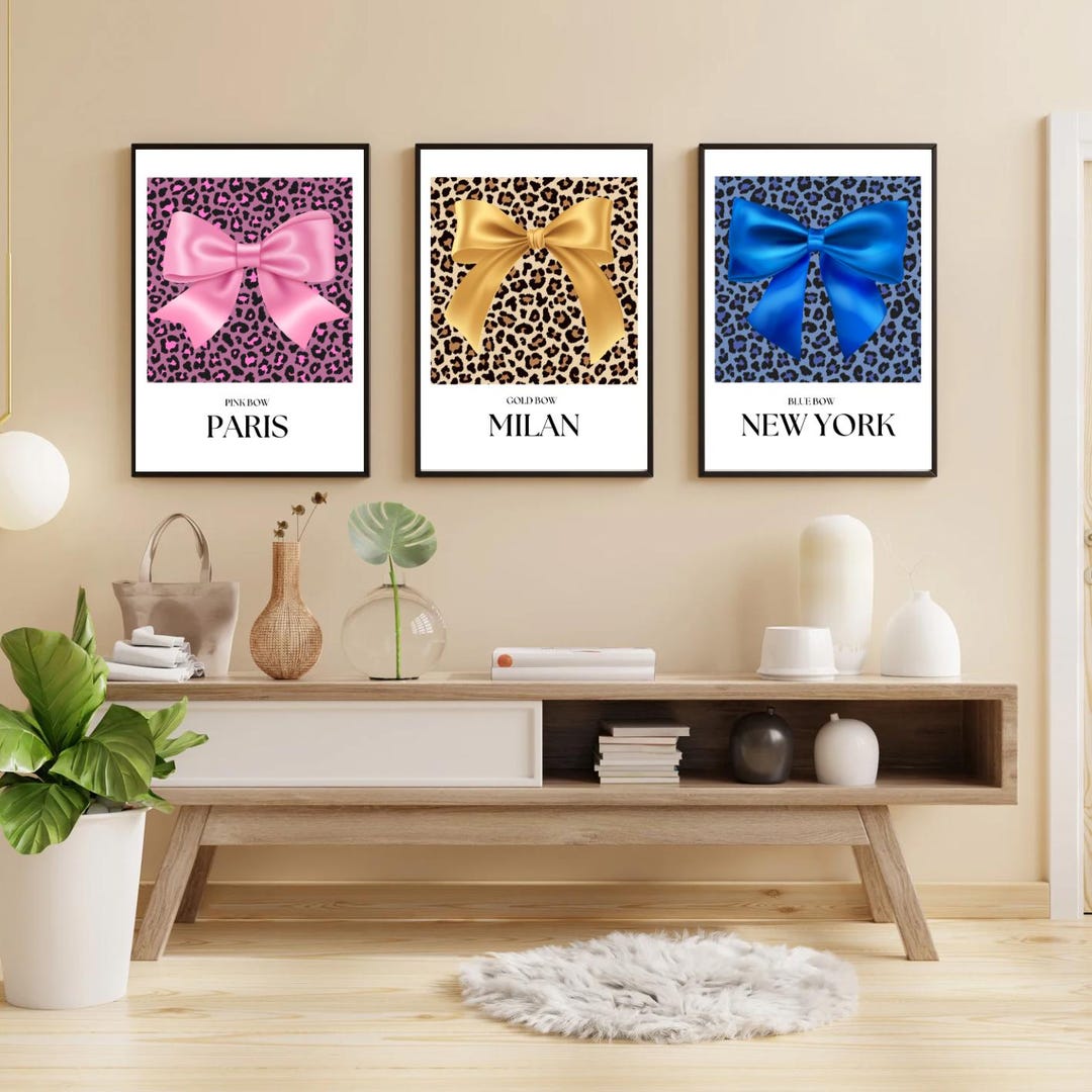Coquette Trendy 3 Set Wall Art Print Preppy Bow Room Wall Decor City ...