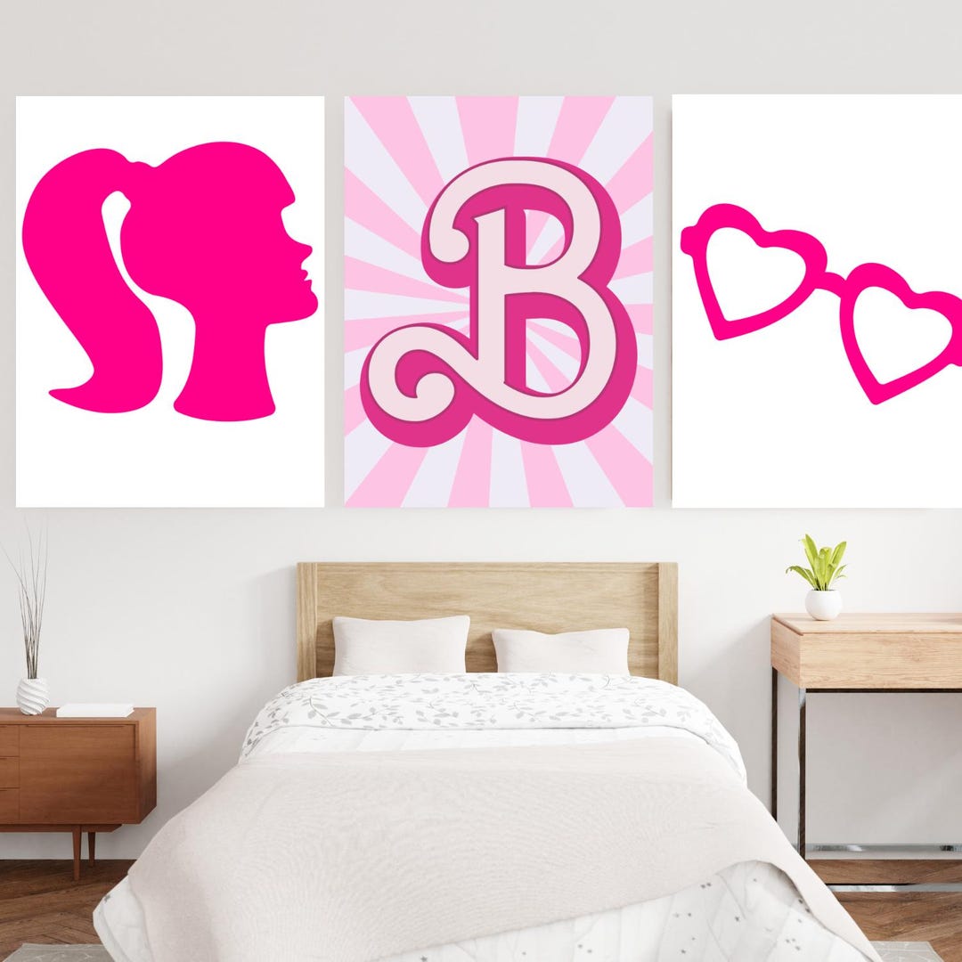 Trendy 3 Set Barbie Wall Art Print Hot Pink Barbie Wall Decor Bedroom ...