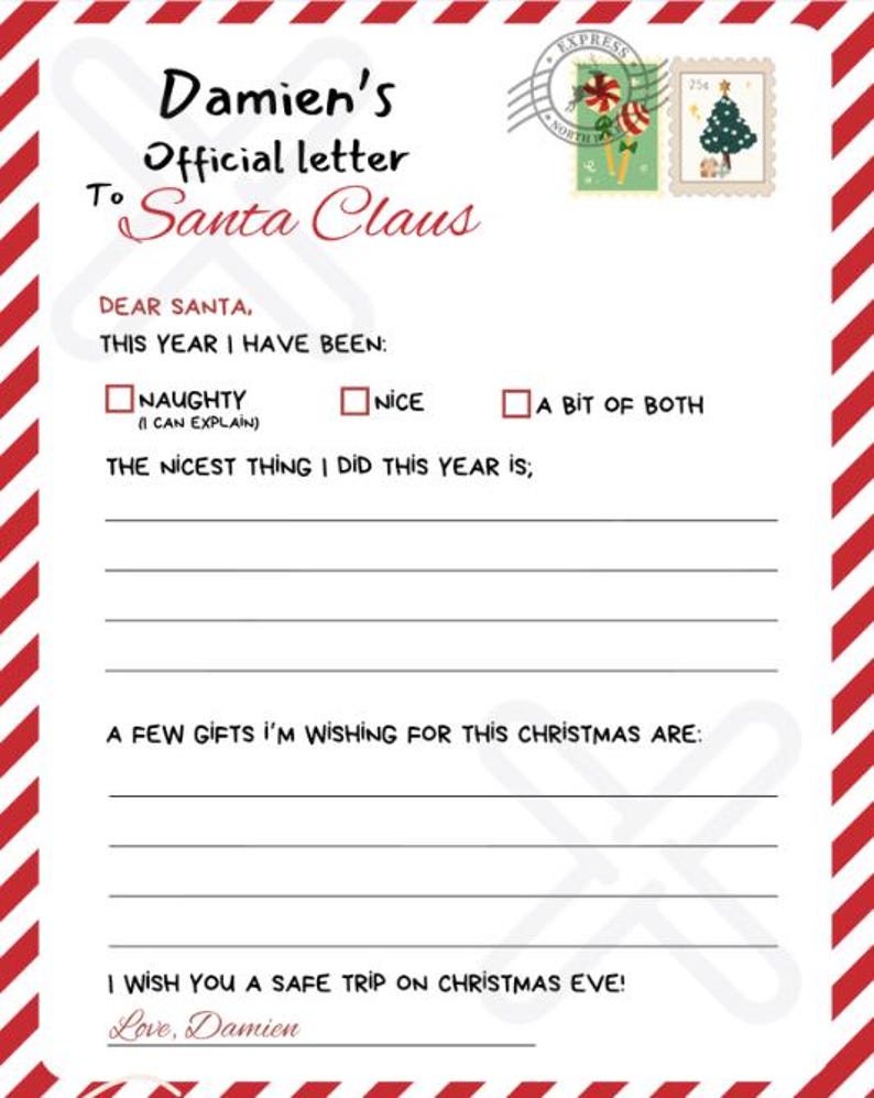 Letter to Santa Editable, Printable Santa Wish List Letters, Christmas ...