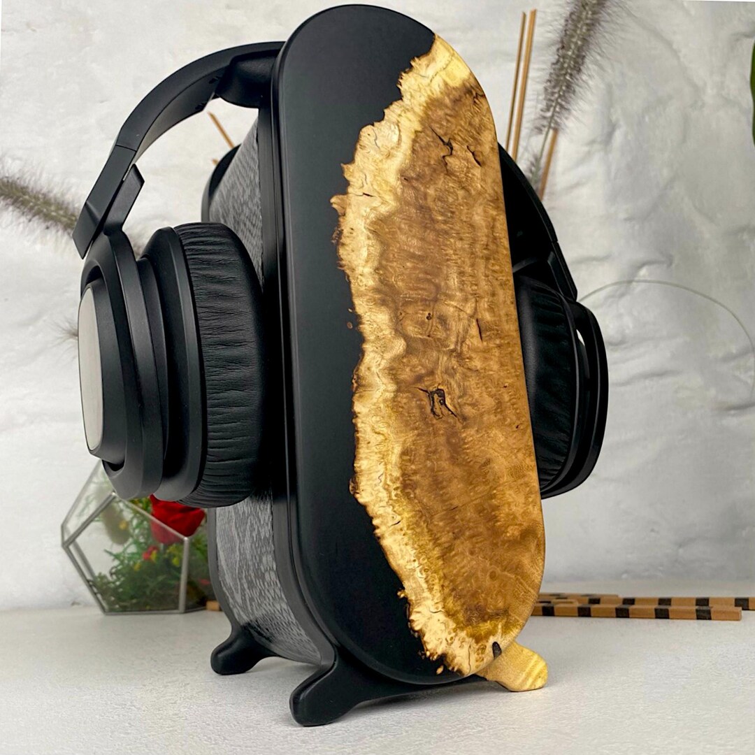 A Glamourous Burl Wood Headphone Stand, Headset Holder, Headphone ...