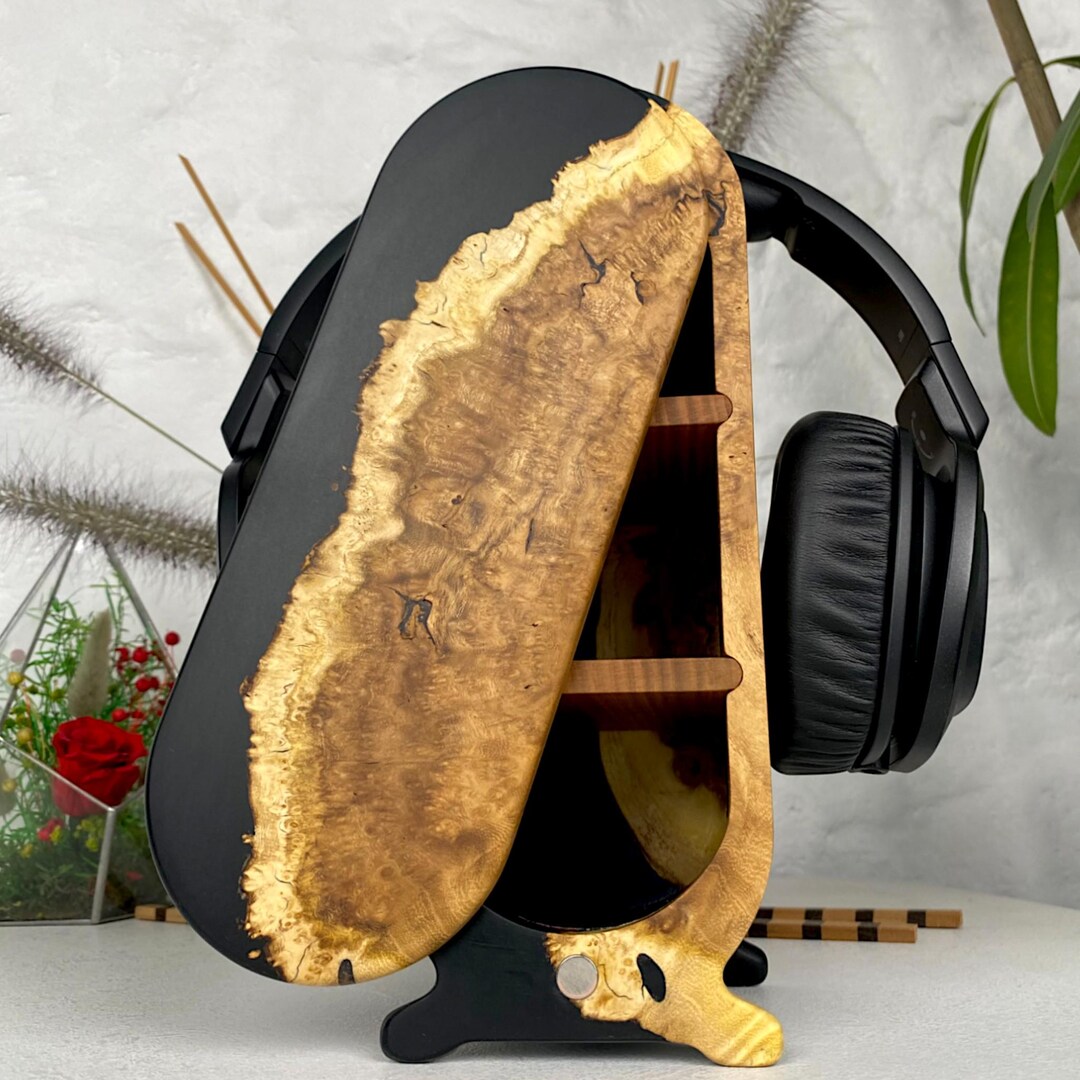 A Glamourous Burl Wood Headphone Stand, Headset Holder, Headphone ...
