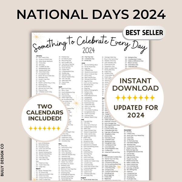 National Days Calendar Printable 2024 National Holidays Calendar Social ...