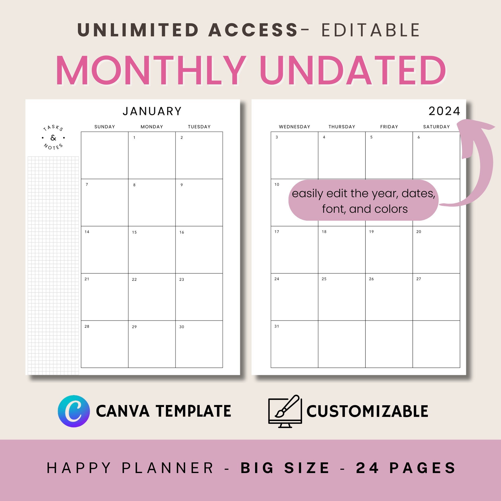 EDITABLE, Big Happy Planner Inserts, Happy Planner Inserts Printable ...
