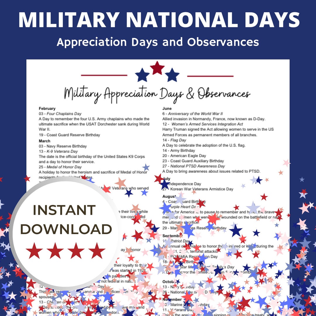 Military Appreciation Days Military National Days Calendar US Military ...
