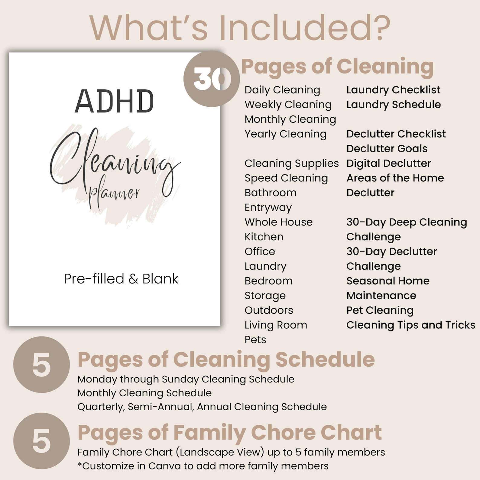 ADHD Cleaning Planner Bundle: Editable Chore Chart (PDF Download) - Etsy