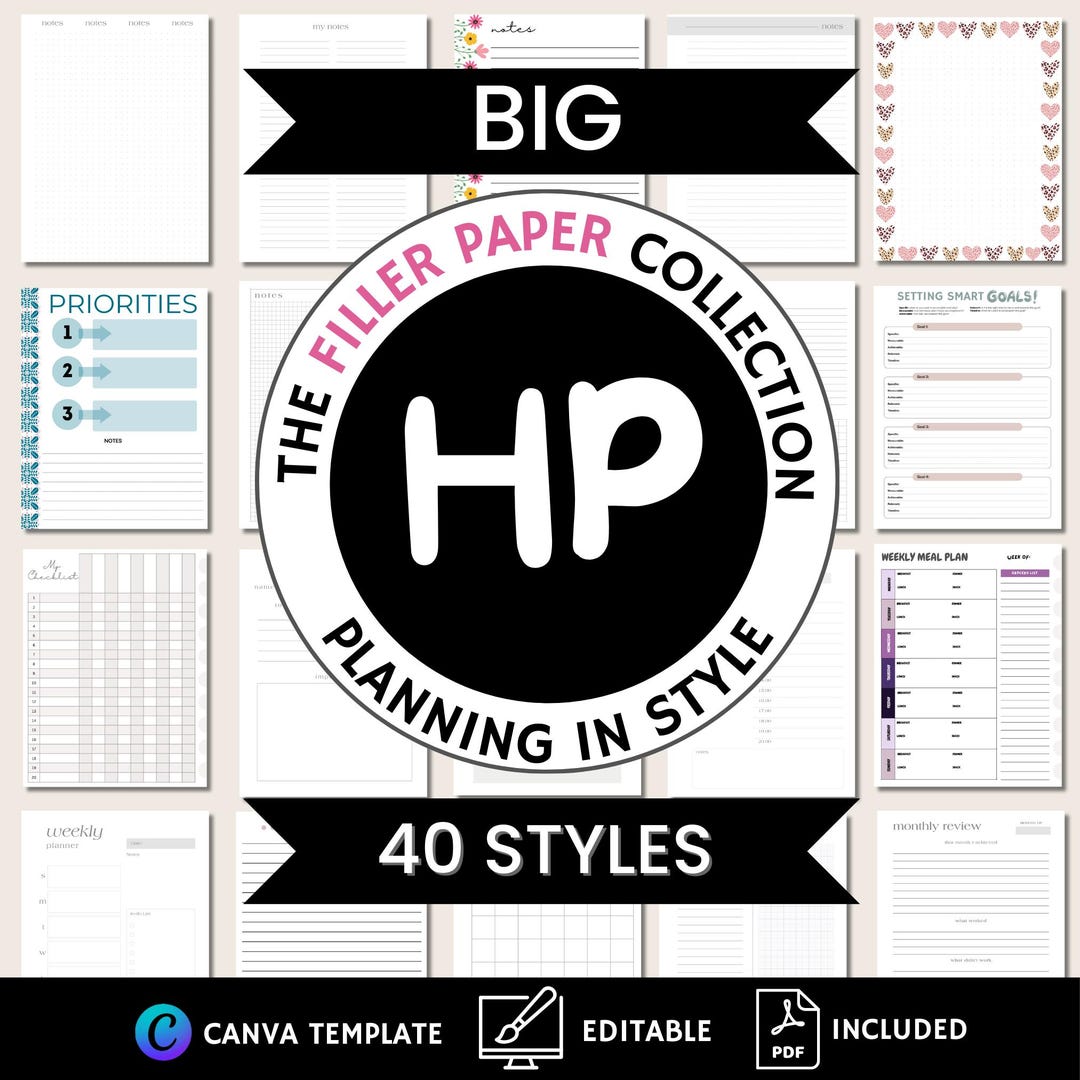 Big Size Planner Paper: 40 Layouts, Editable Canva Templates (PDF ...