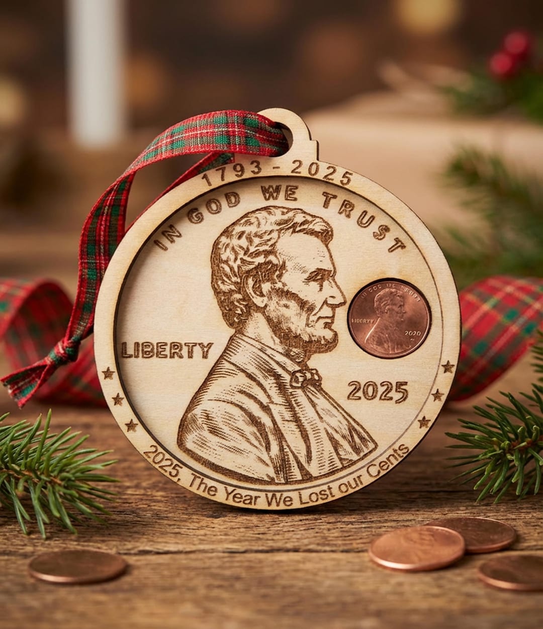 2025 Penny Ornament SVG, the Year We Lost Our Cents, Laser Cut Memorial ...