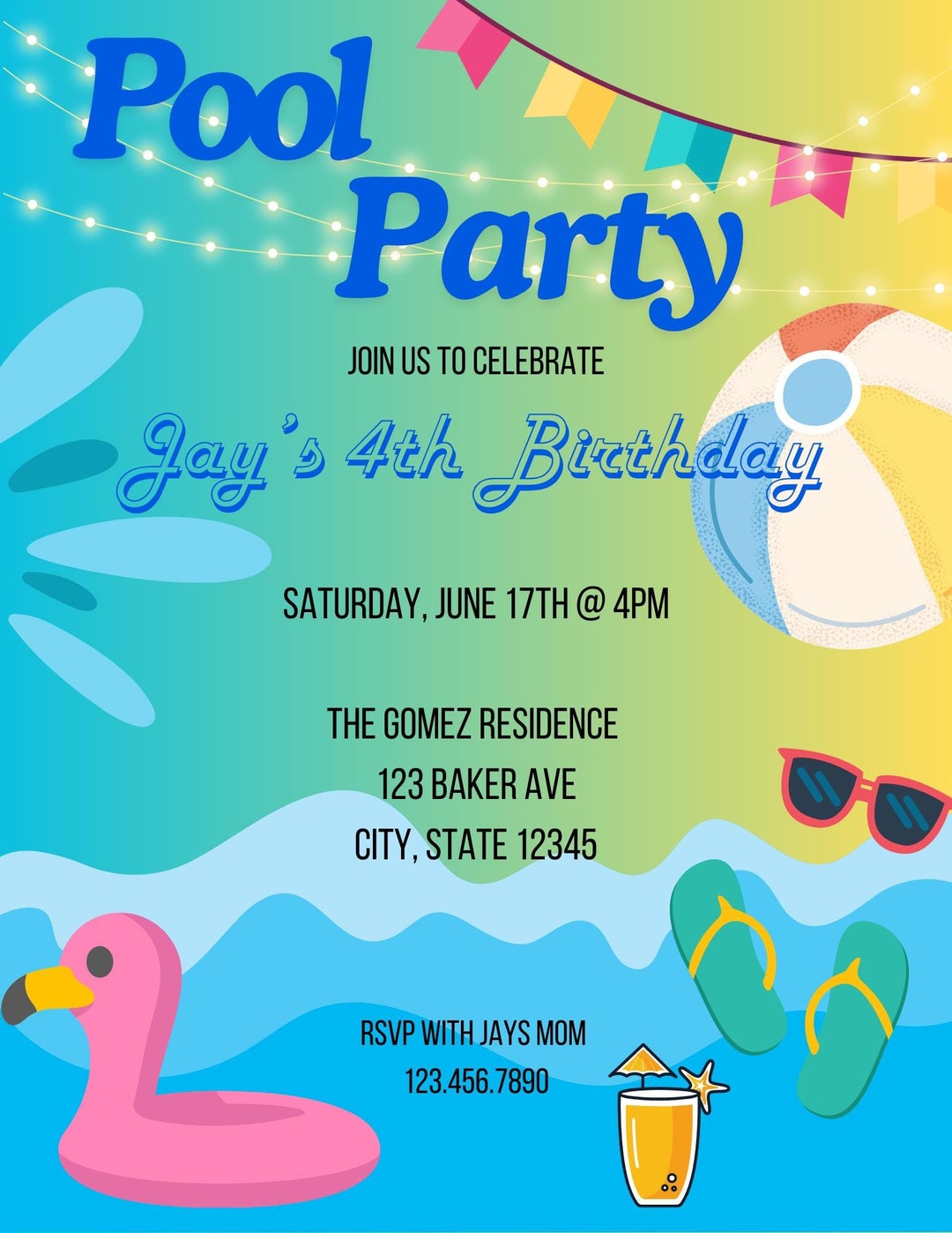 Pool Party Birthday Invitation - Etsy