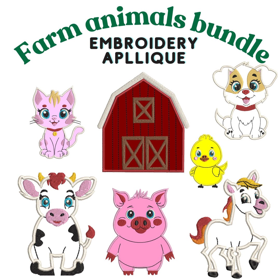 Farm Animals Applique Embroidery Designs: Kitten, Puppy, Piglet ...