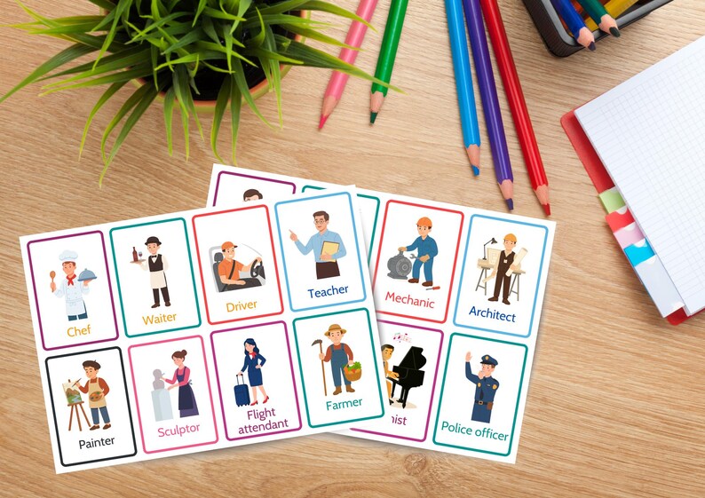 32 Occupations Flashcards for Kids Printable Montessori Jobs Flash ...
