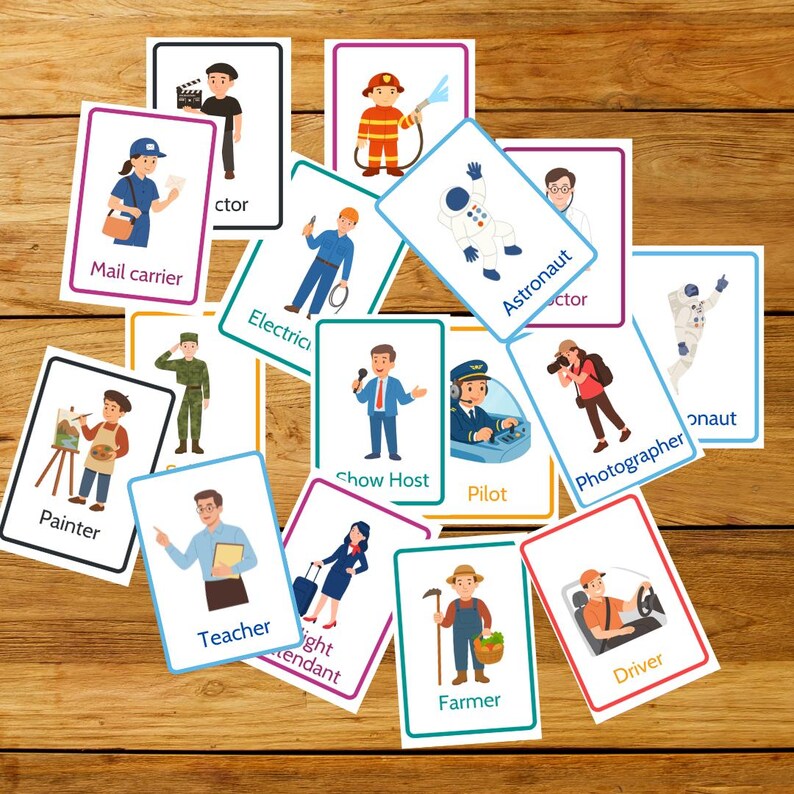 32 Occupations Flashcards for Kids Printable Montessori Jobs Flash ...
