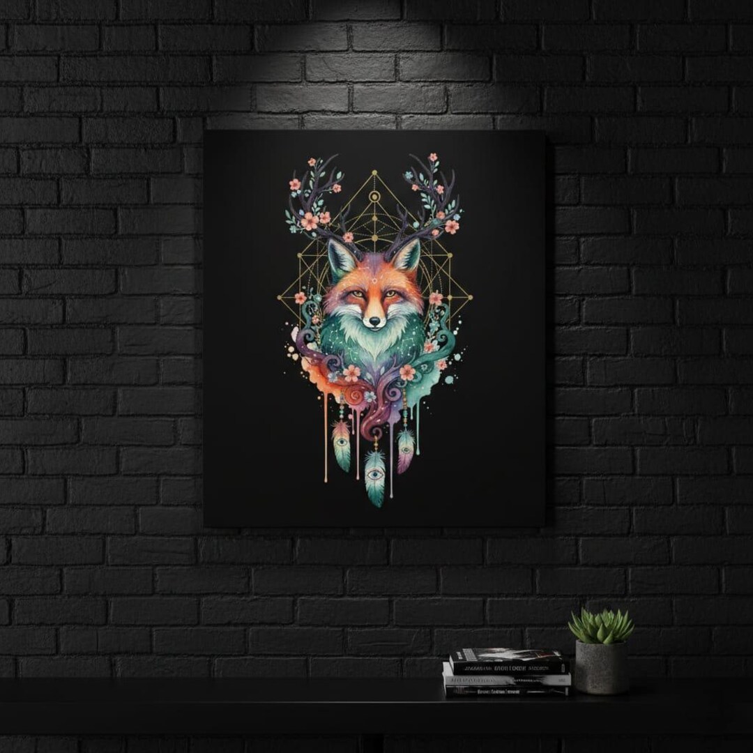 Mystic Fox PNG Antlered Floral Design: Boho Watercolor Clipart, Sacred ...