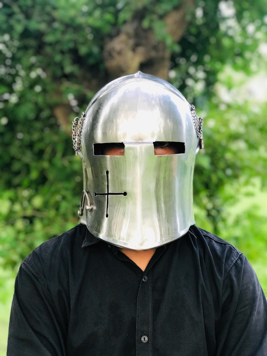 Medieval Barbute Helmet Steel Helmet With Leather Linner and Wooden ...