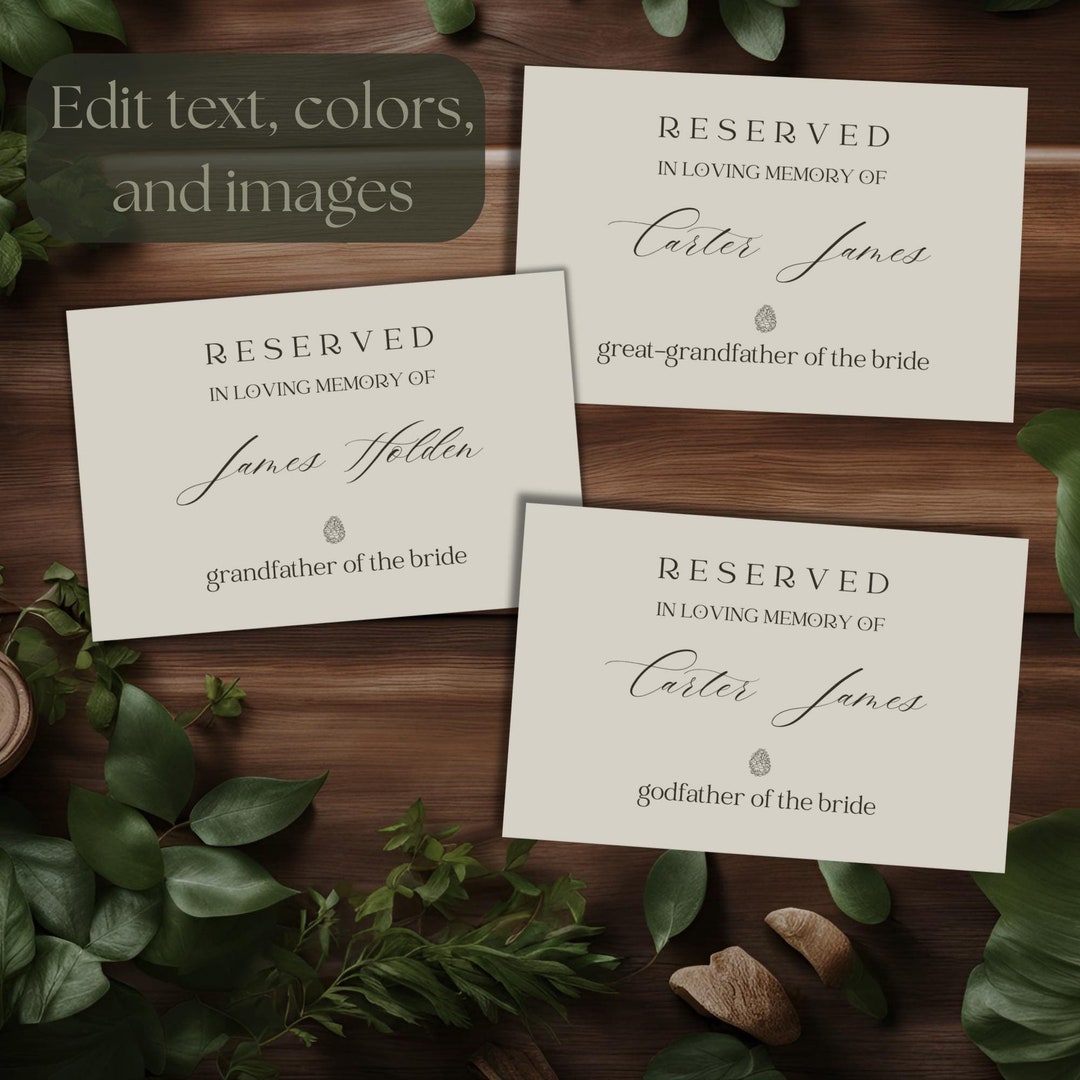 Editable Reserved Seat Template for Weddings | Personalized "in Loving ...
