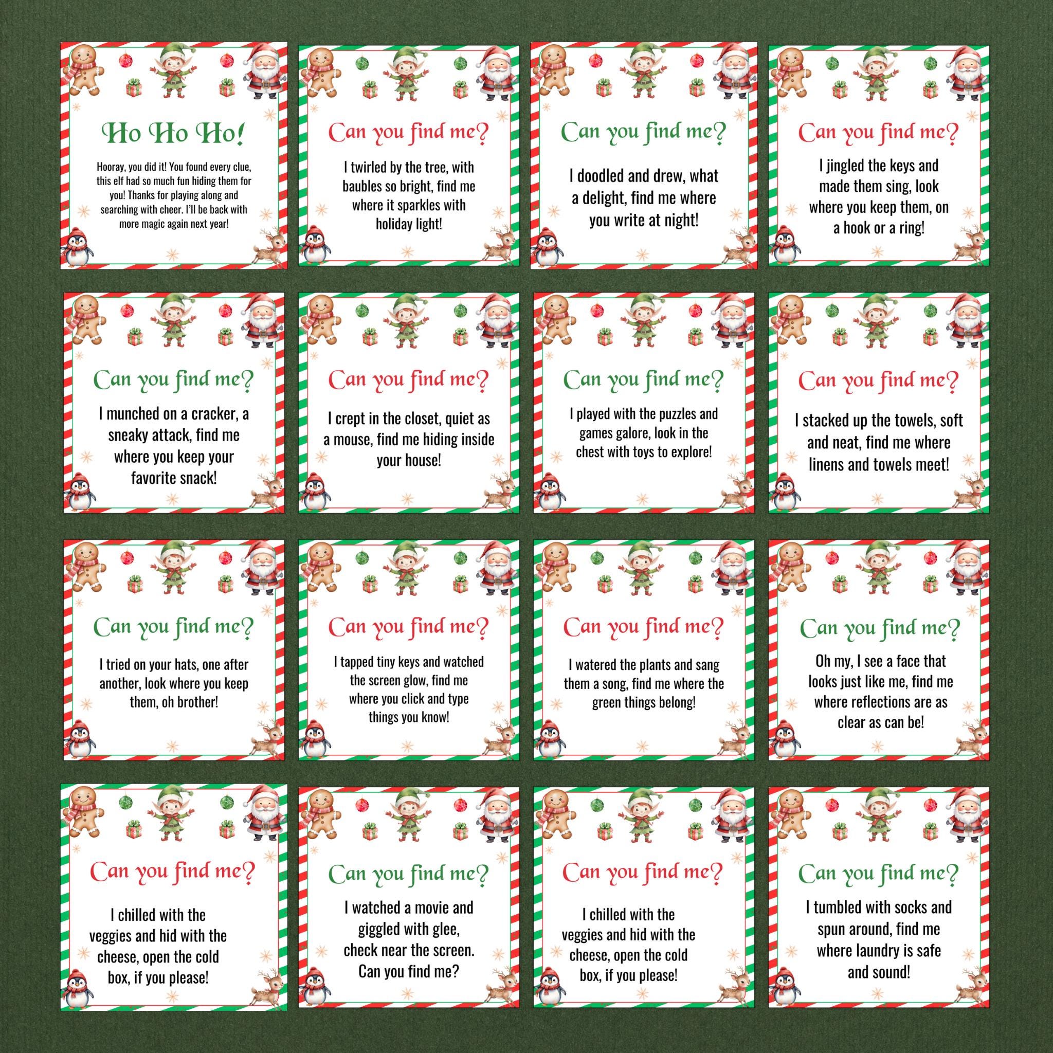 54 Printable Elf Scavenger Hunt, Indoor Christmas Elf Treasure Hunt for ...