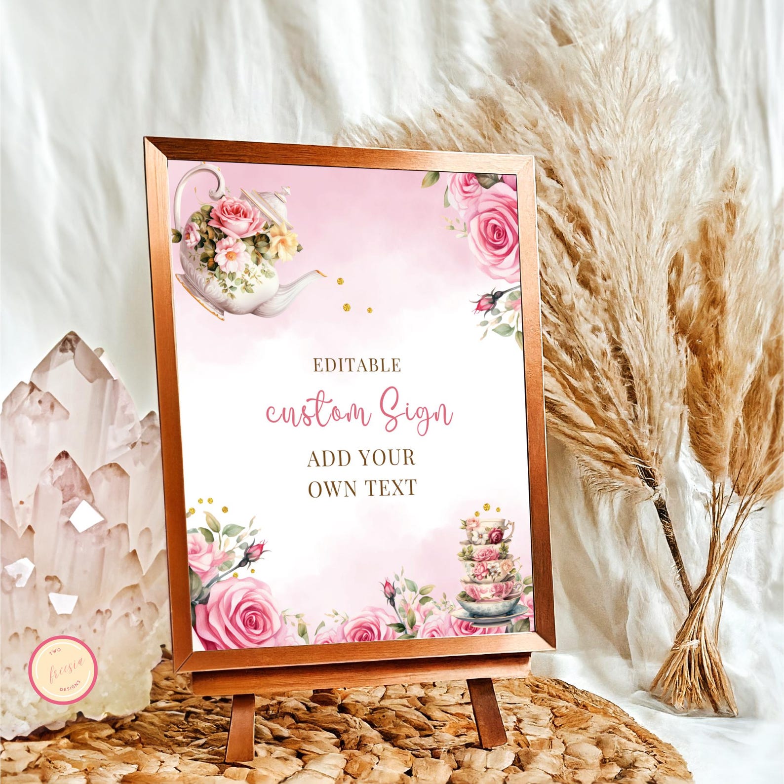 Editable Tea Party Table Sign - Pink and Gold Par-tea Thank You Sign ...