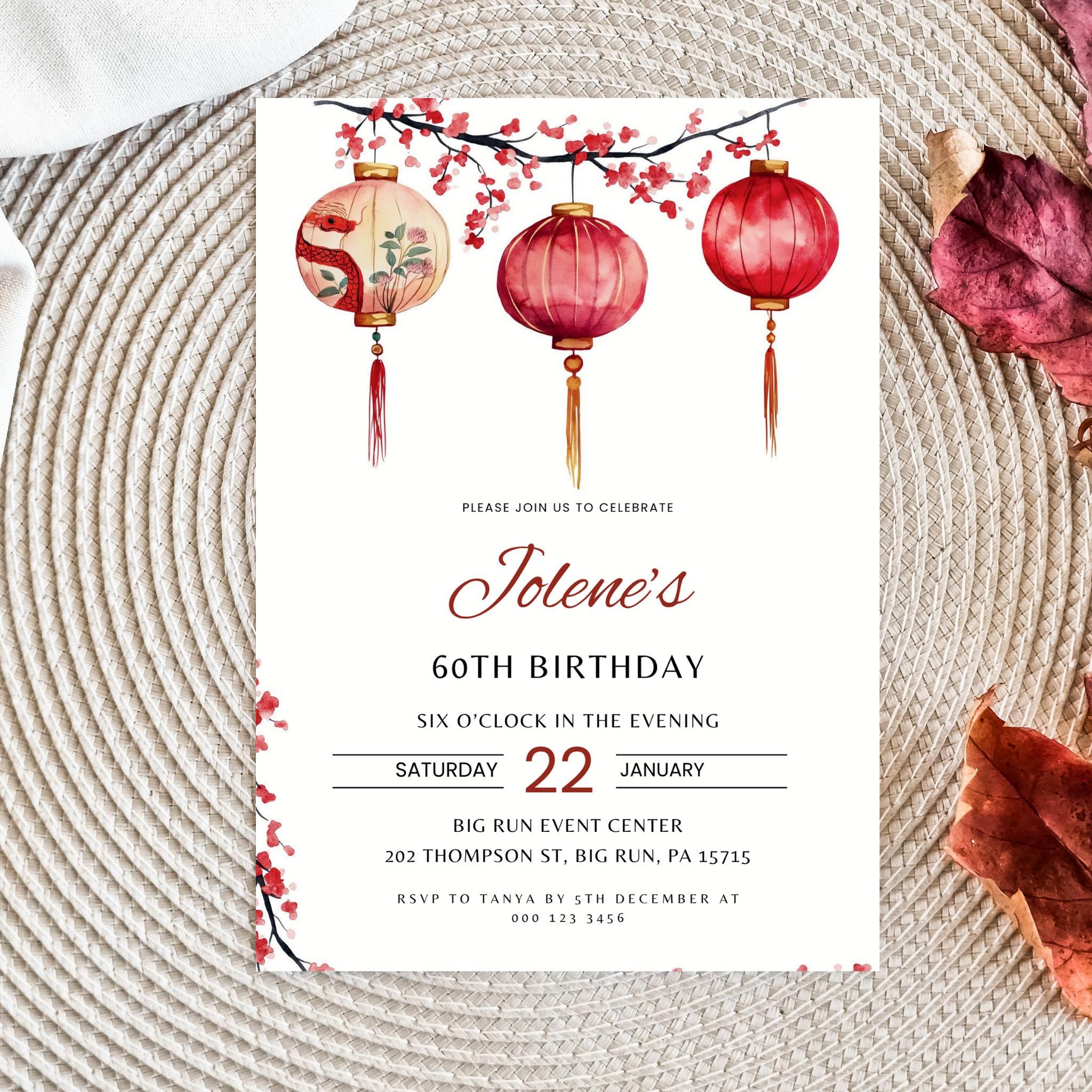 Editable Chinese New Year Birthday Invitation, and Lunar New Year Party ...
