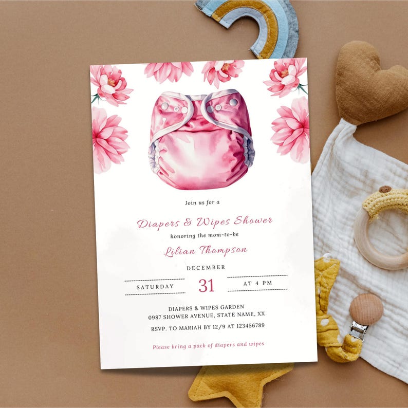 Diapers and Wipes Shower Invitation Bundle, Diaper Shower Invite, It's ...