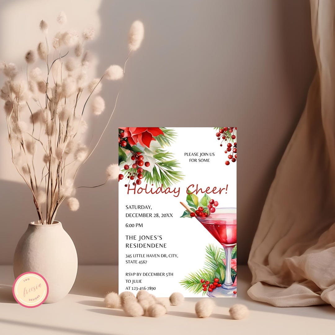 Editable Holiday Cheer Christmas Party Invitation - Christmas Cocktails ...