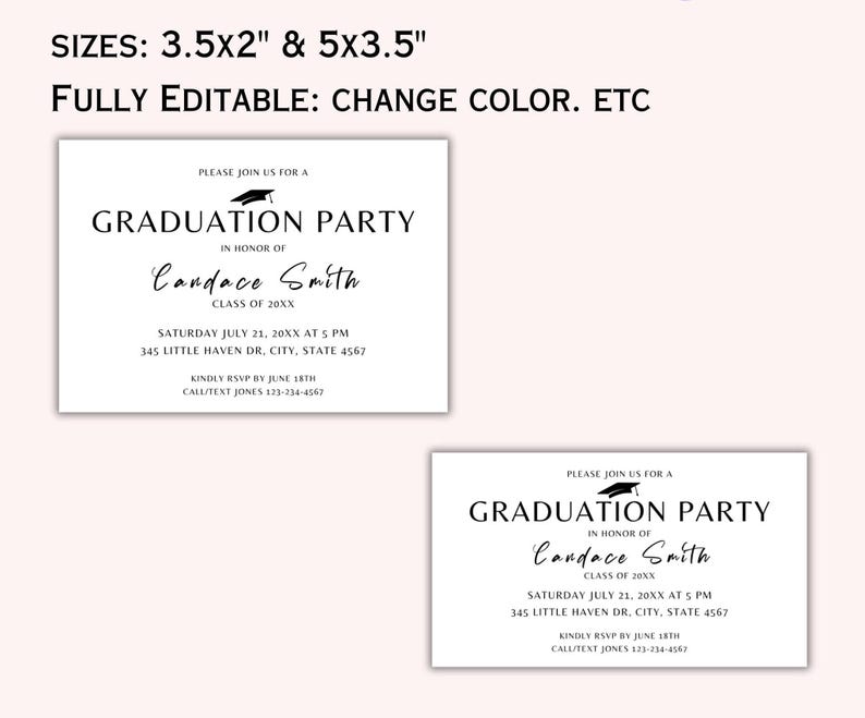 Modern Graduation Party Invitation Template – Editable Insert Card ...