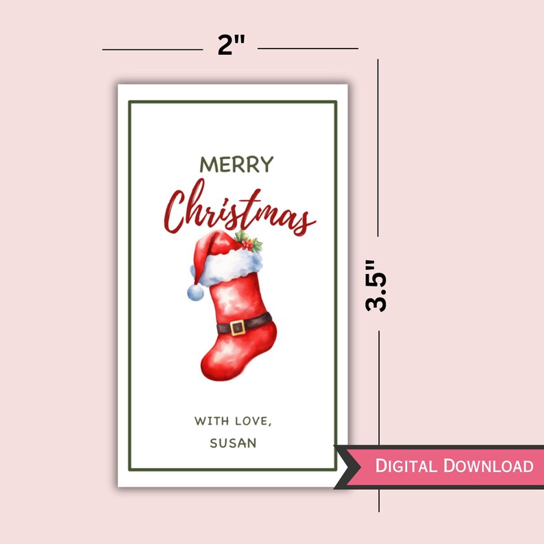 Christmas Sock Gift Tag, Printable Merry Christmas Gift Tag - Editable ...