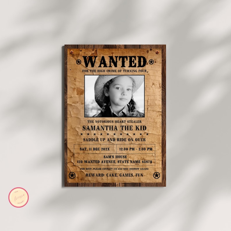 Wanted Poster Invitation Template, Cowboy Cowgirl Invitation With Photo ...