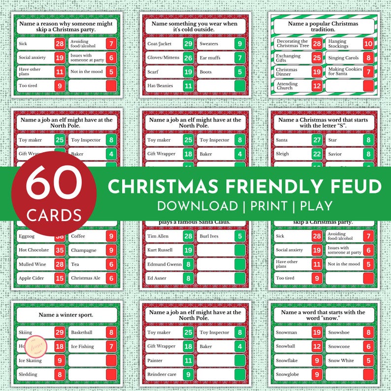 Christmas Friendly Feud, Printable Christmas Game, Christmas Activity ...