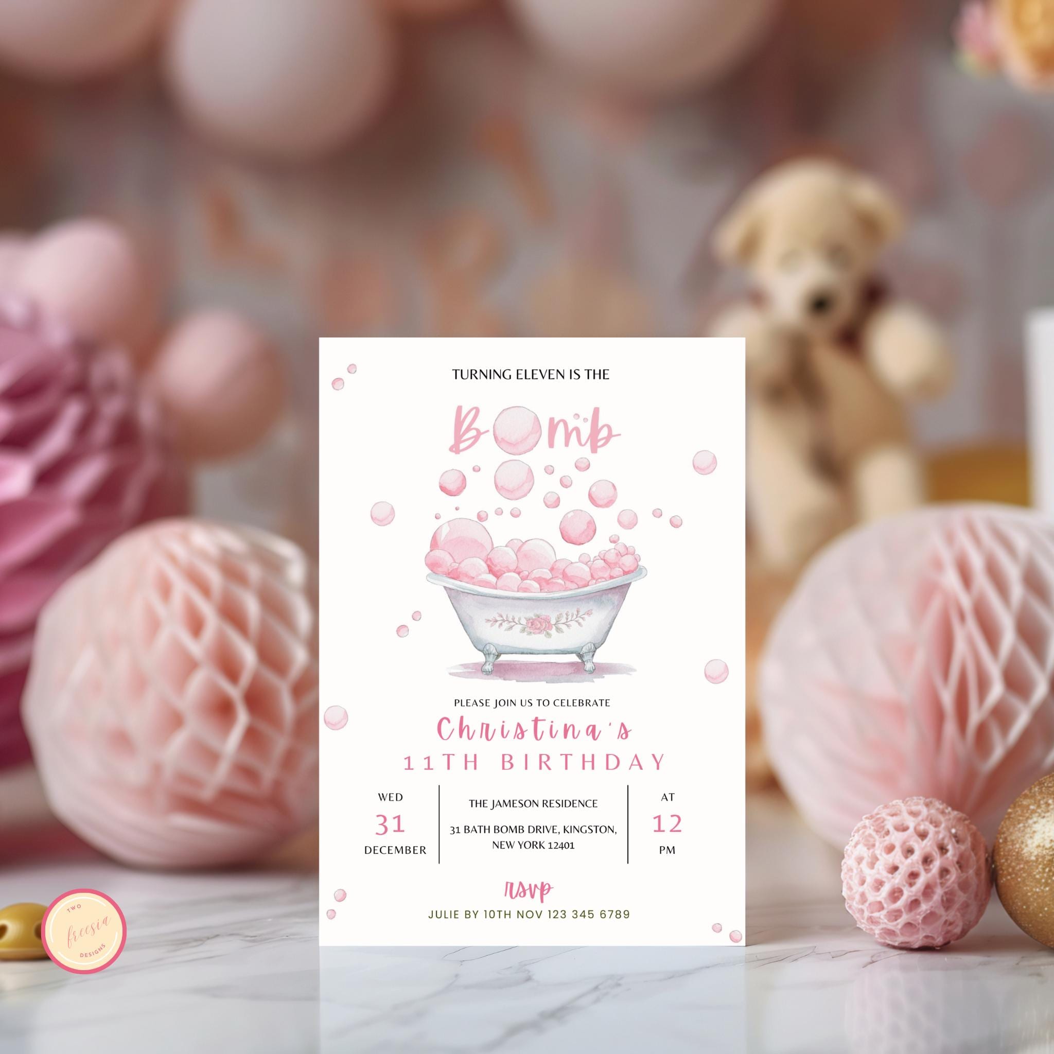 Bath Bomb Birthday Invitation, Pink Girl Bath Bomb Party, Editable Bath ...
