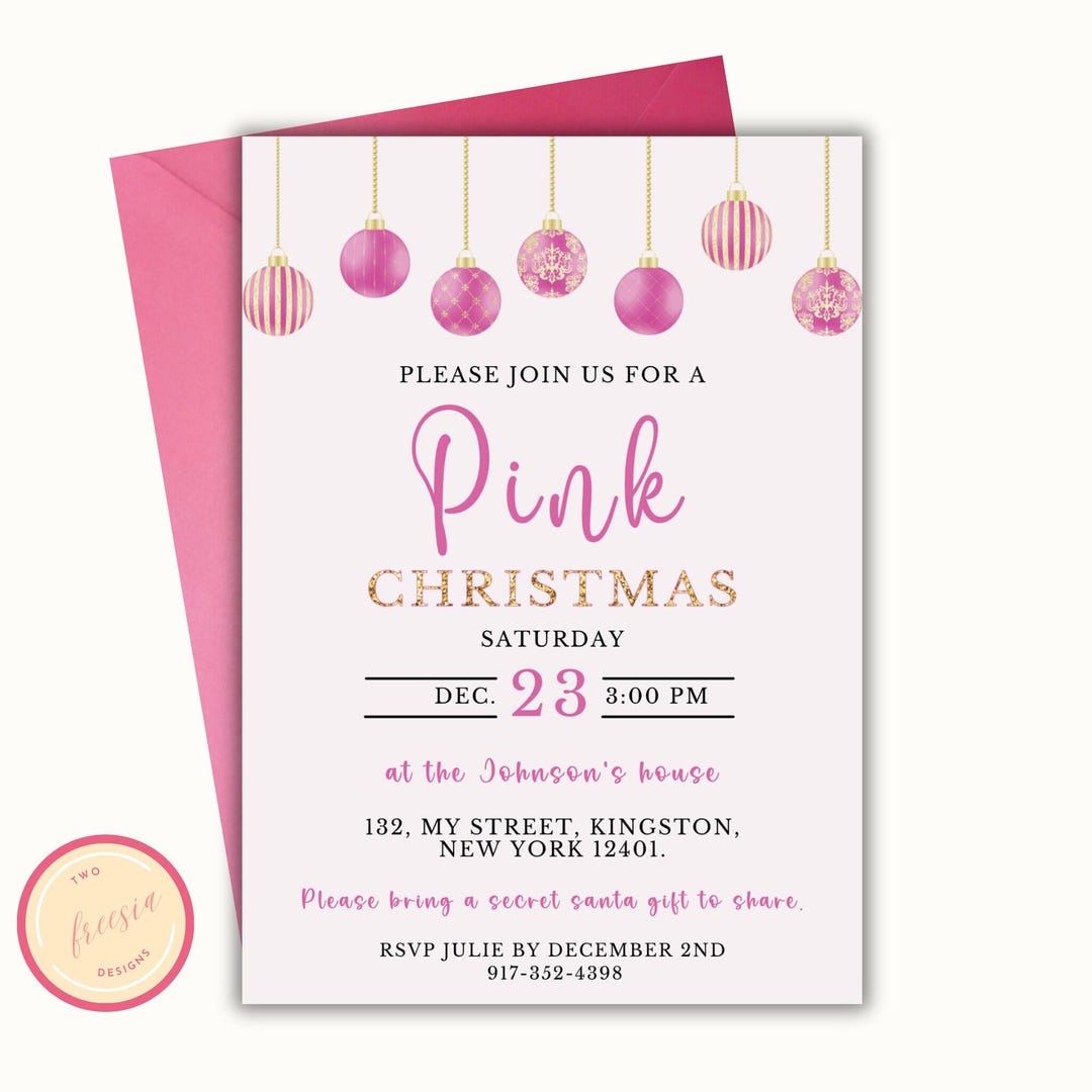 Editable Pink Christmas Party Invitation - Christmas Party - Printable ...