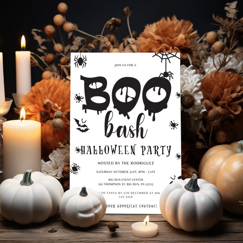 Boo Bash Halloween Party Invitation Gothic Brunch Invite Editable ...