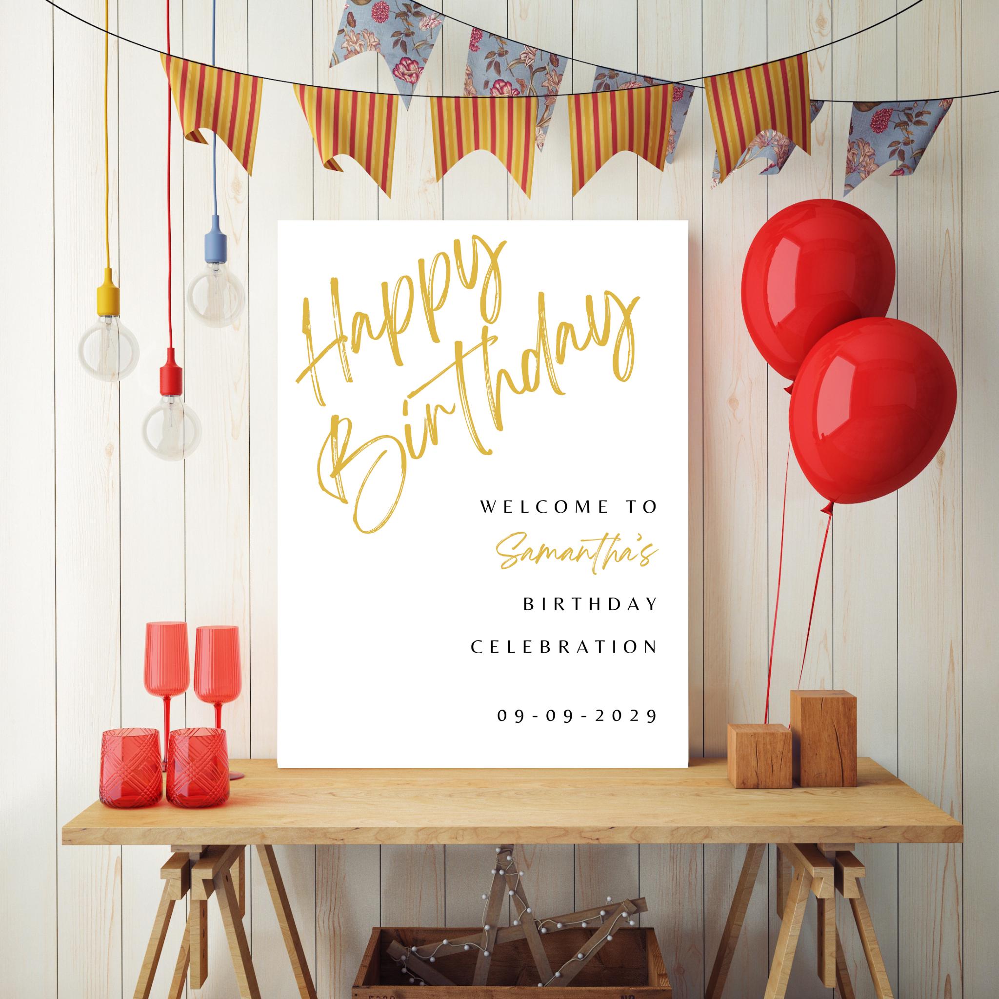 Happy Birthday Welcome Sign - Editable Canva Template - Minimalist ...