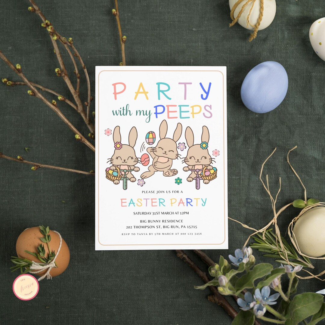 Party With My Peeps Invitation Template, Happy Rabbit Easter Invite ...
