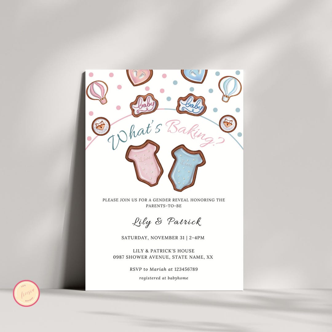 What's Baking Gender Reveal Invitation Template, Guess the Gender Party, Editable Christmas ...