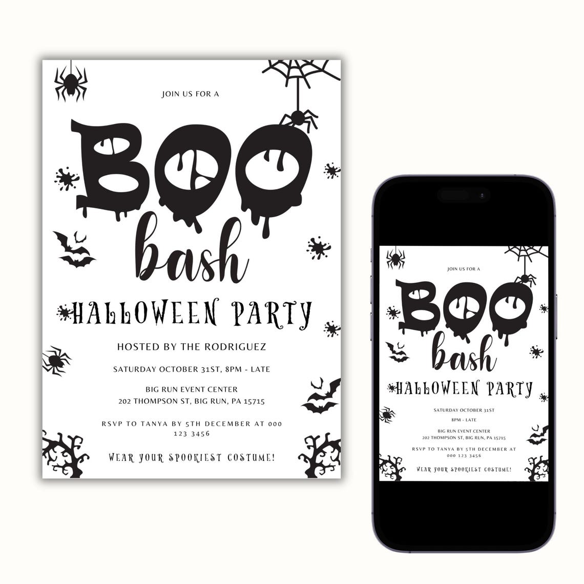 Boo Bash Halloween Party Invitation - Gothic Brunch Invite - Editable ...