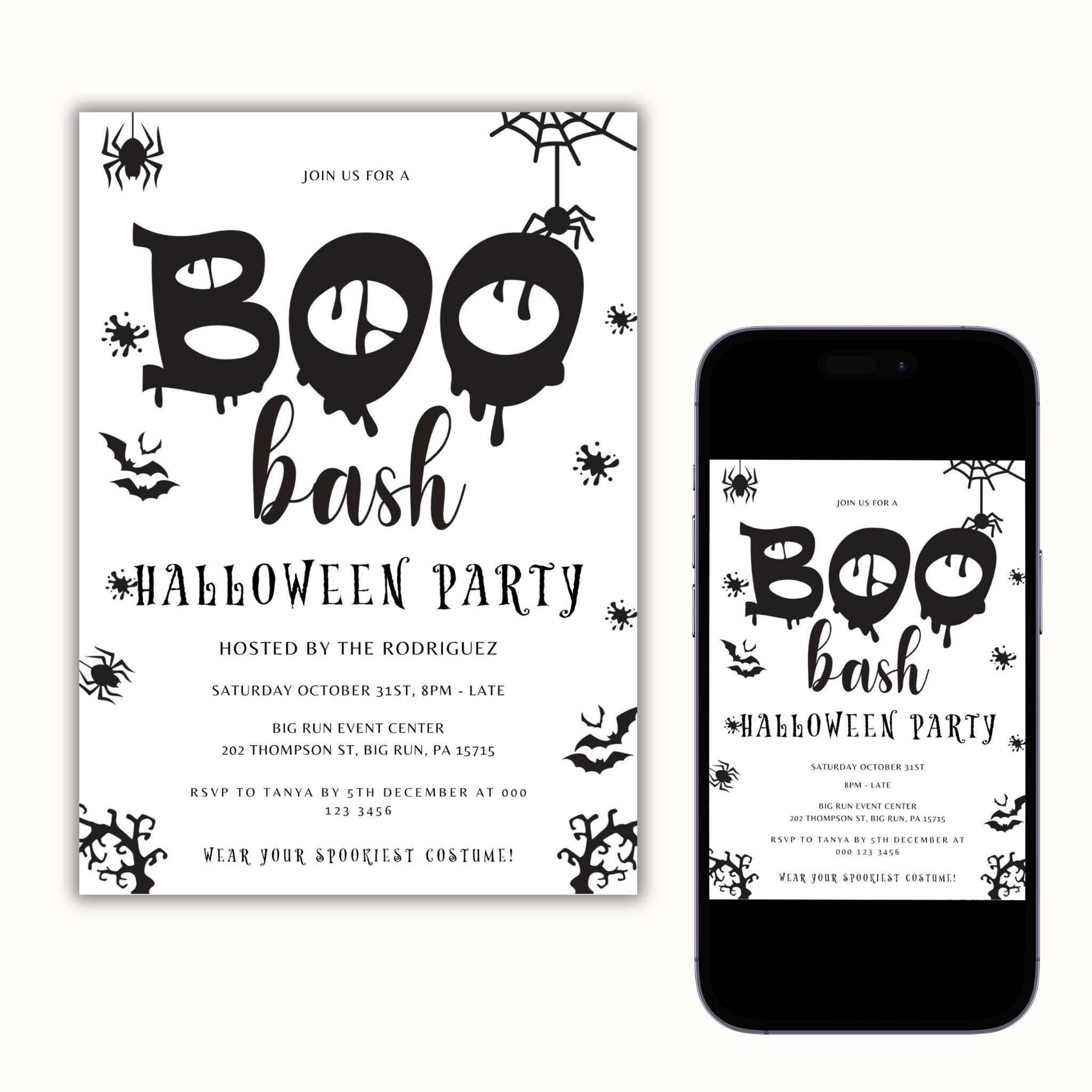 Boo Bash Halloween Party Invitation - Gothic Brunch Invite - Editable ...