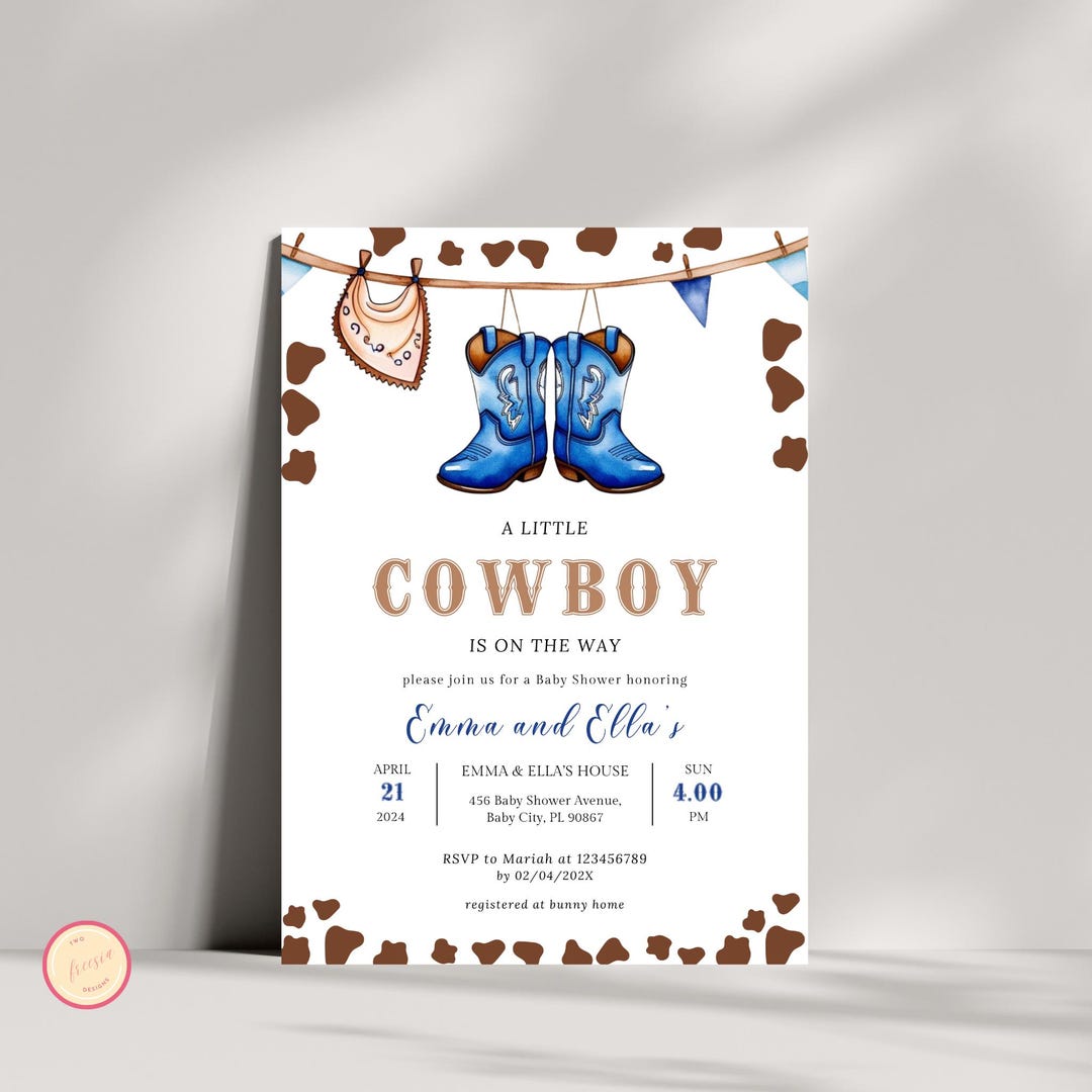 Editable Cowboy Baby Shower Invitation, Rodeo Cowboy Baby, Wild West, A ...