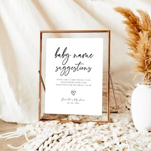 Baby Name Suggestions Sign & Card Template, Modern Baby Shower Sign ...
