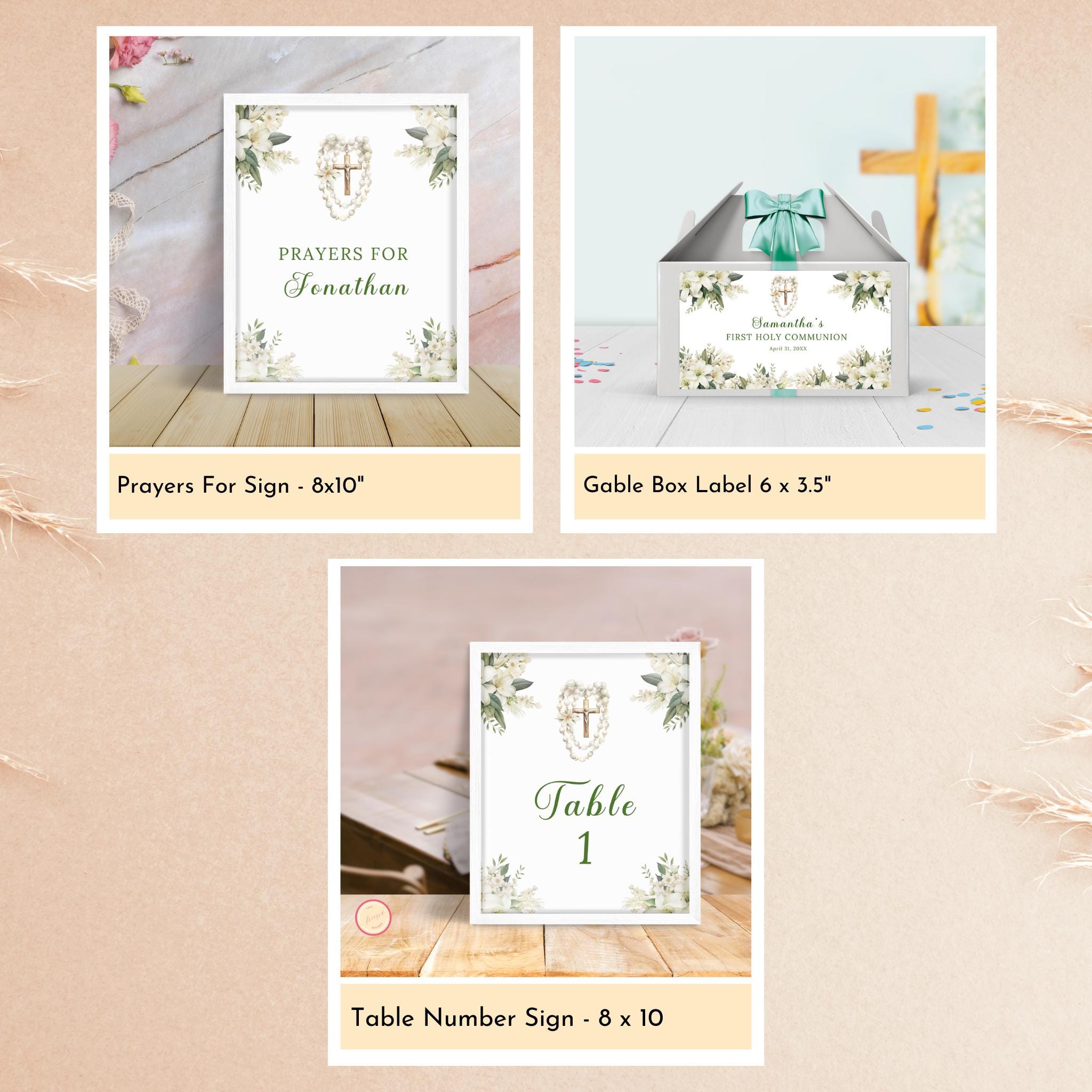 First Holy Communion Bundle Template Printable, Green and Gold, Boy ...