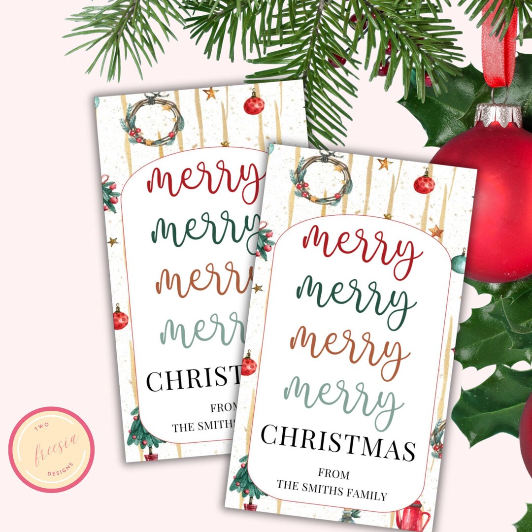 Merry Christmas Gift Tag Printable - Holiday Party Favor Tag - Editable ...