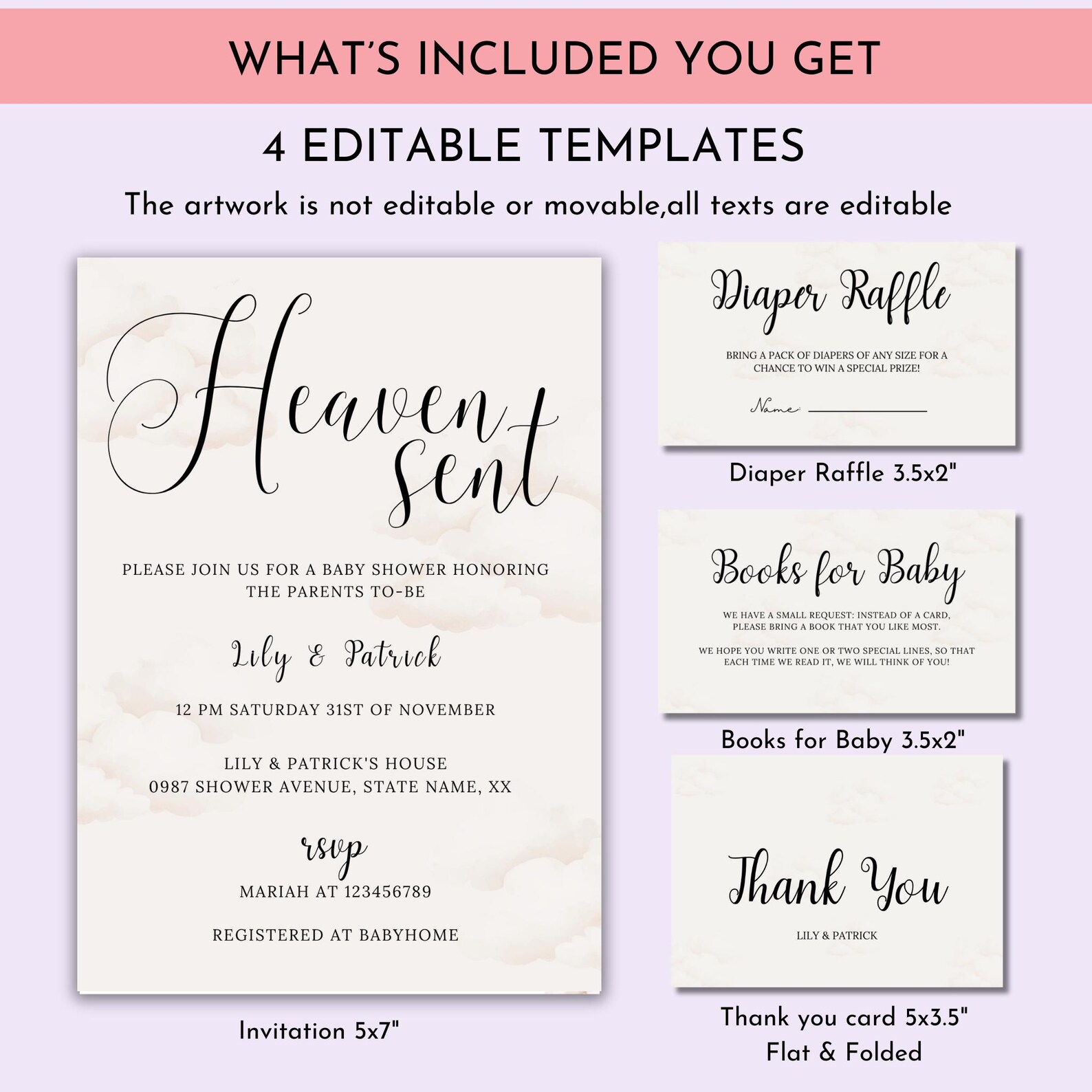 Heaven Sent Baby Shower Invitation Bundle - A Little Piece of Heaven ...