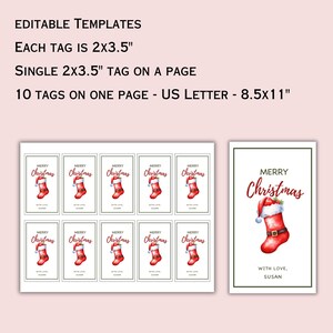 Christmas Sock Gift Tag, Printable Merry Christmas Gift Tag - Editable ...