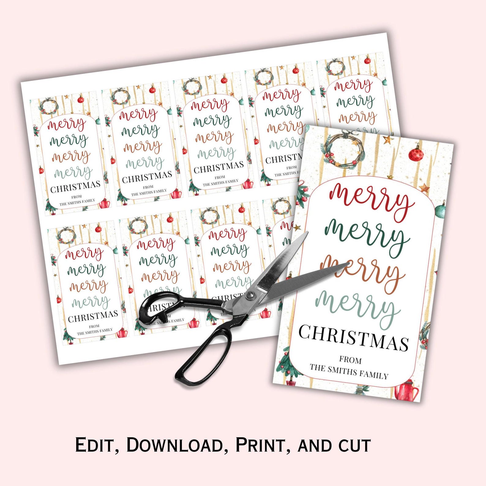 Merry Christmas Gift Tag Printable - Holiday Party Favor Tag - Editable ...