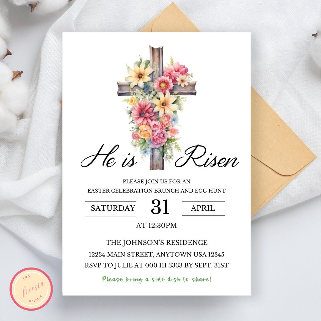 Editable Easter Celebration Invitation Template - He is Risen ...