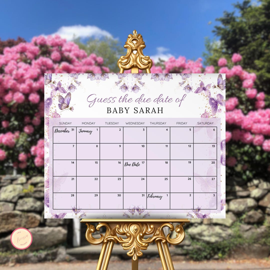 Enchanted Baby Due Date Calendar Game Template, Baby Shower Sign, Guess ...