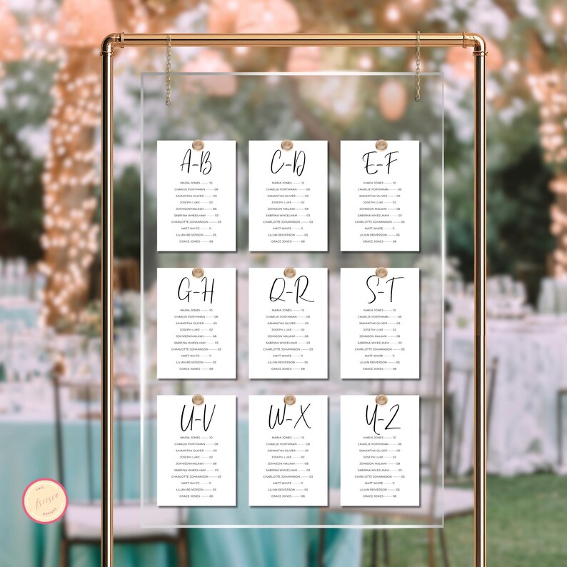 5x7 Alphabetical Seating Chart Template, Elegant Seating Plan ...