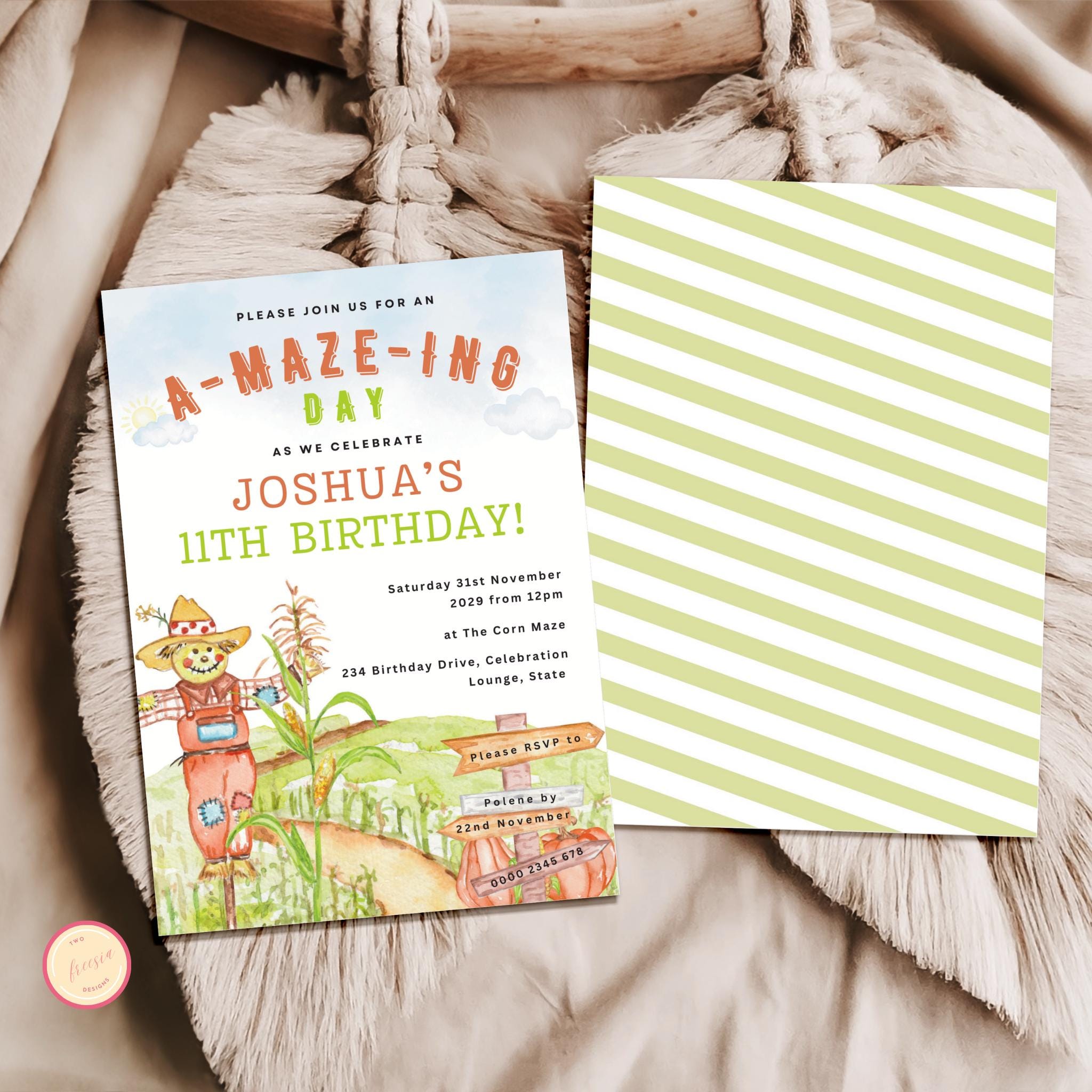 Editable Corn Maze Birthday Invitation, Pumpkin Farm Pumpkin Patch ...