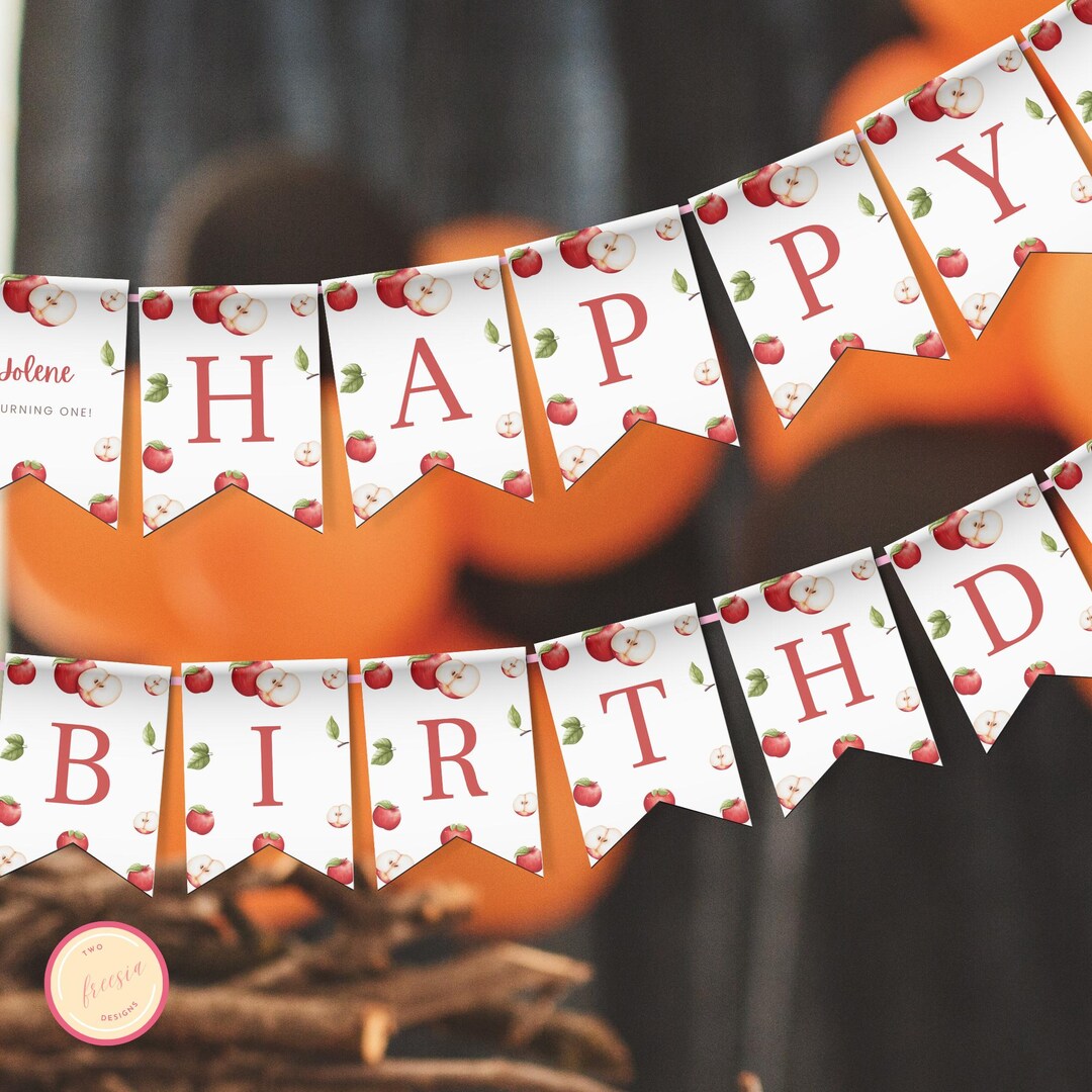 Editable Apple First Birthday Banner - 1st Birthday Banner, Baby's ...