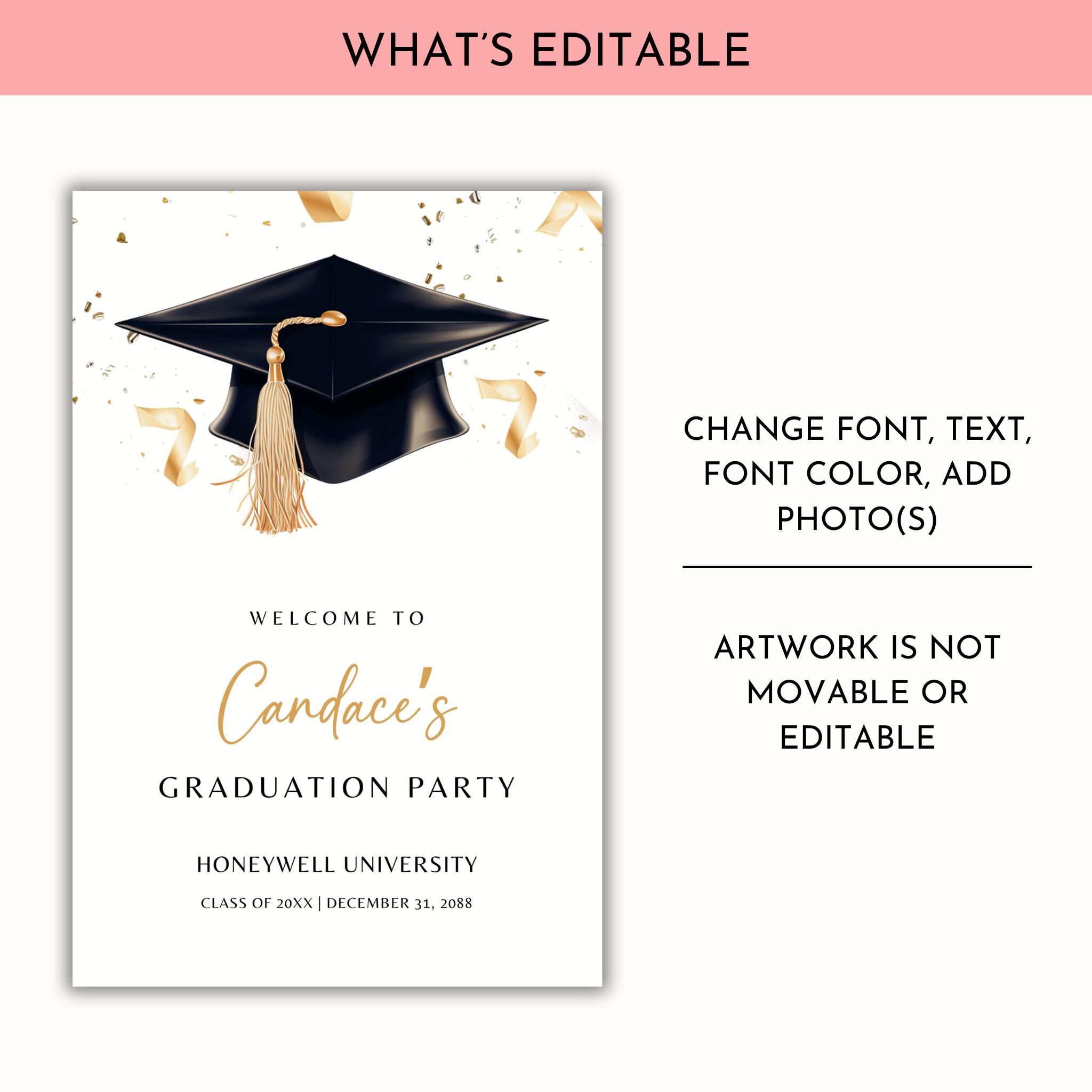 Graduation Party Welcome Sign Template, Gold & Black Grad Party Welcome ...