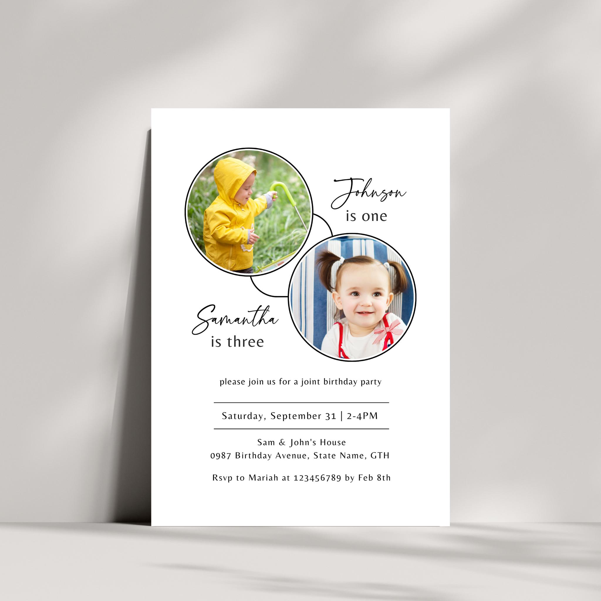 Double Birthday Invitation Template, Printable Minimalist Invite ...