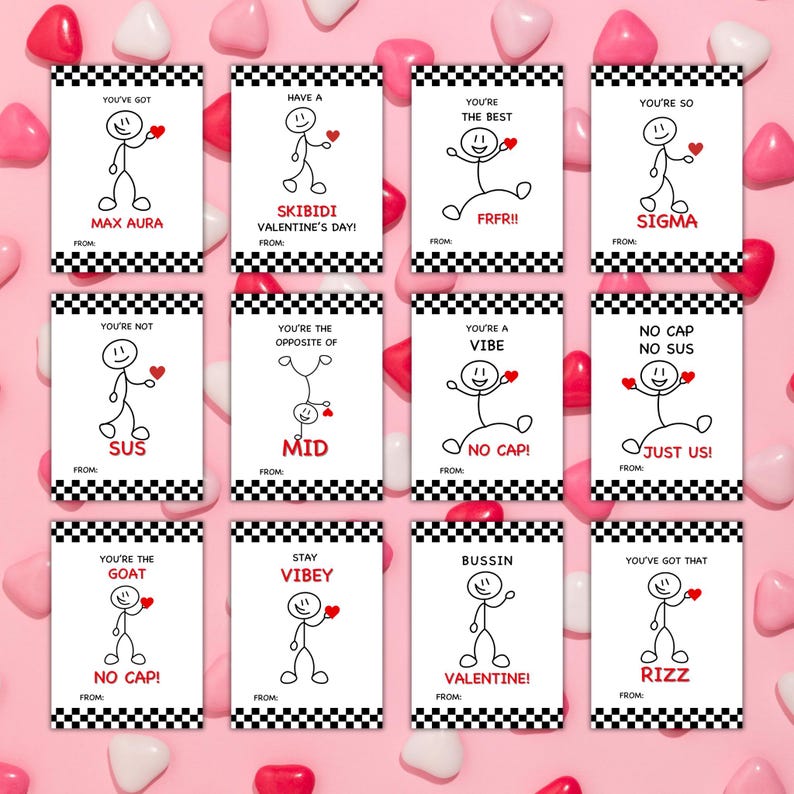 Gen Z Slang Valentine Cards, Funny Printable Classroom Valentine, Kids ...